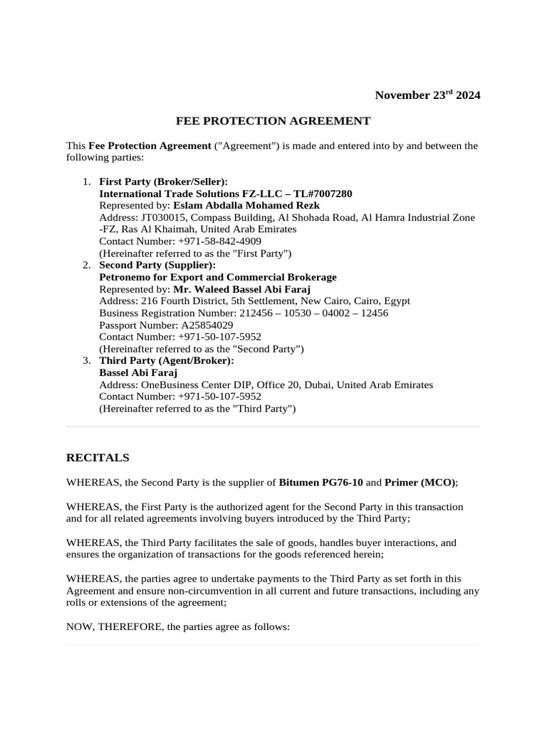 FEE PROTECTION AGREEMENT and Primer - Eslam | PDF | Arbitration ...