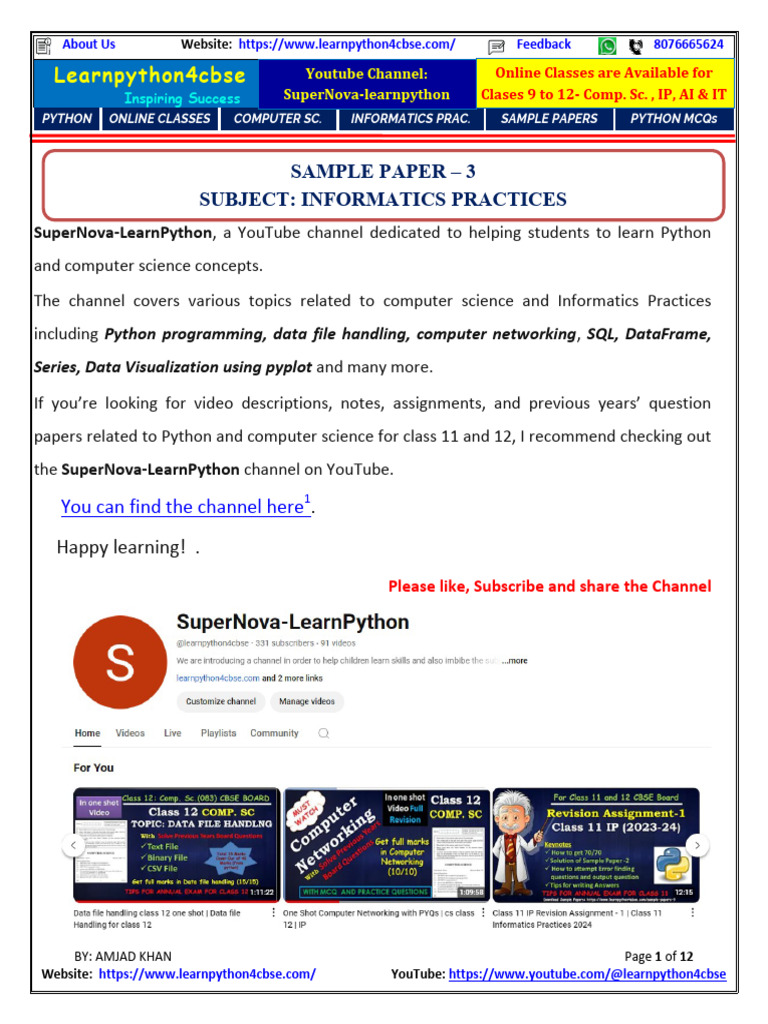 Ip Sample Paper - 3 2024-25 | PDF | Sql | Table (Database)