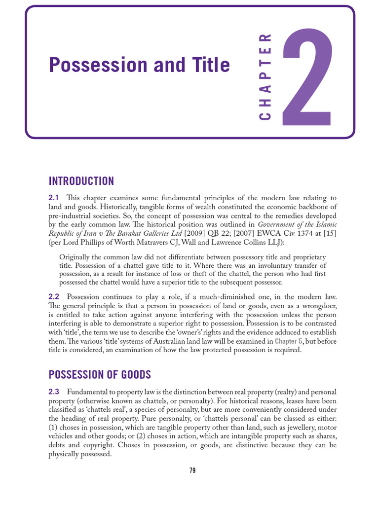 Sackville and Neave Australian Property Law - (Chapter 2 Possession and Title) | PDF ...