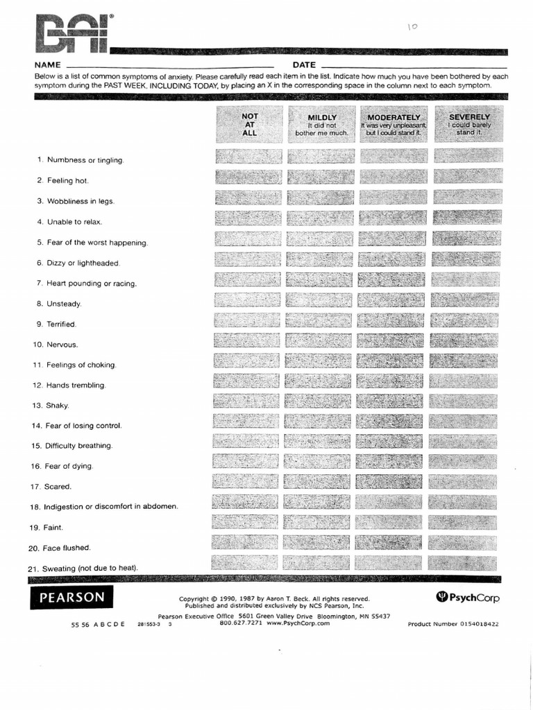 BAI Anxiety Questionnaire PDF | PDF
