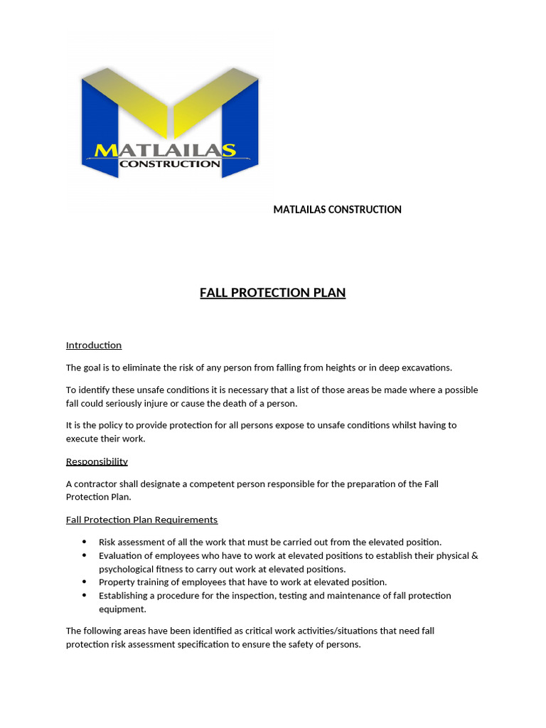 MC Fall Protection Plan | PDF | Occupational Safety And Health | Safety