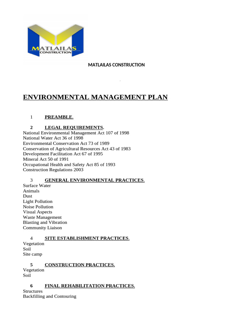 MC Environmental Plan 1 | PDF | Soil | Road
