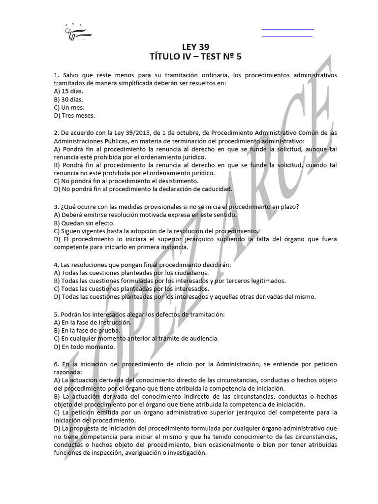 Ley 39 - Título Iv - Test Nº5 | PDF | Gobierno | Justicia