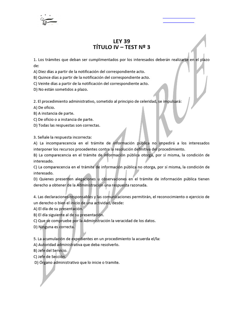 Ley 39 - Título Iv - Test Nº3 | PDF | Adopción | Propiedad