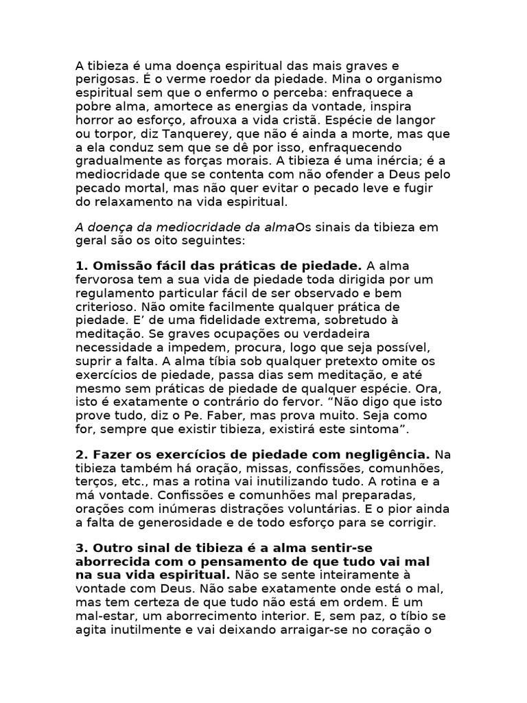 Sinais da Tibieza Espiritual | PDF | Eucaristia | Pecado