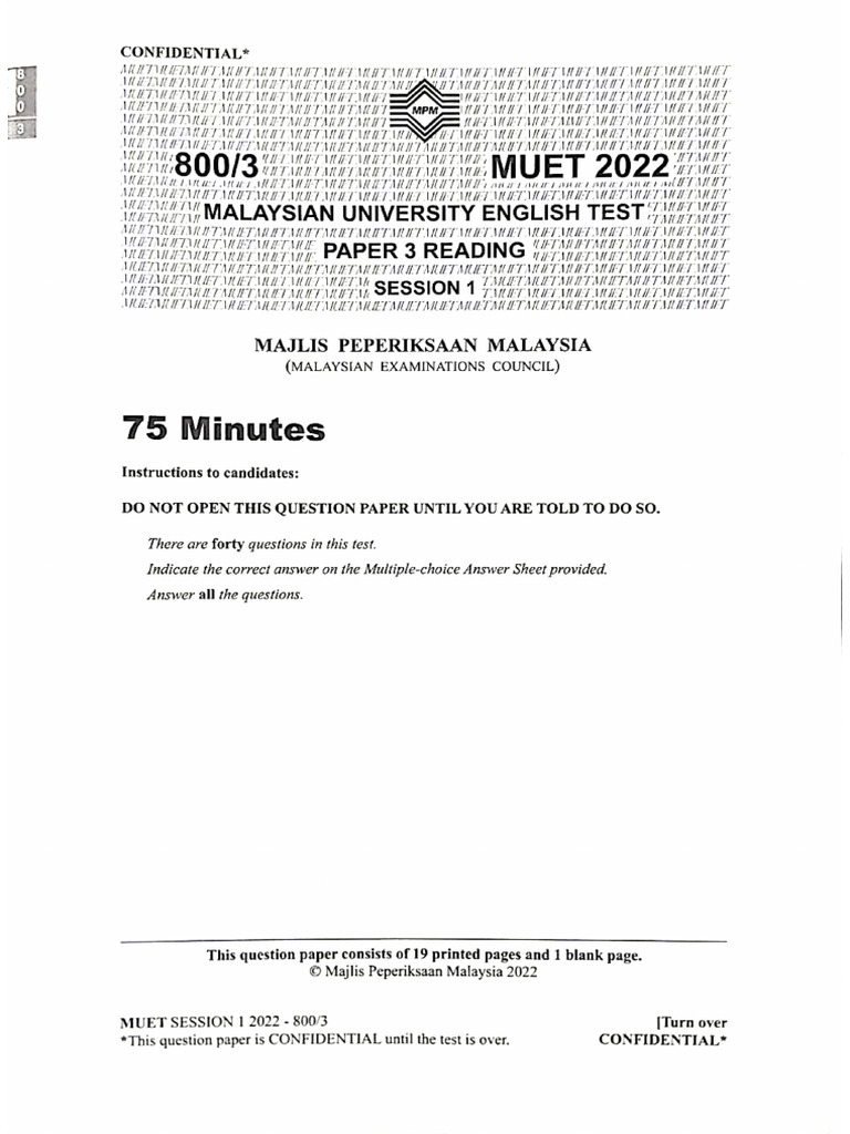 MUET Reading S1 2022 | PDF