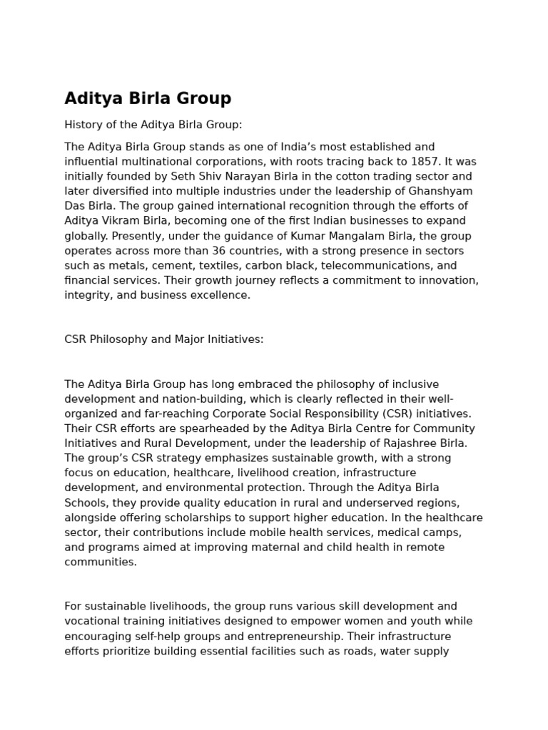 Aditya Birla Group | PDF | Corporate Social Responsibility | Business