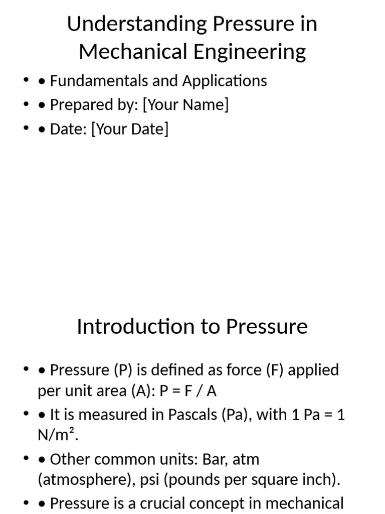 Pressure Presentation | PDF | Pressure | Pressure Measurement