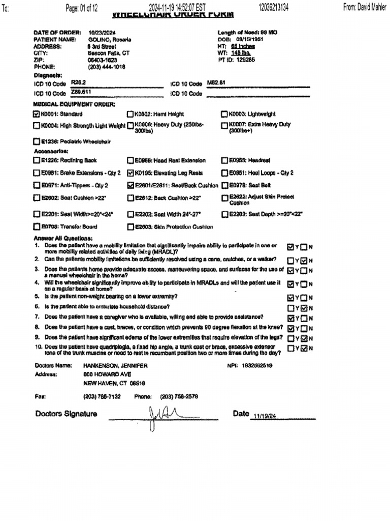 Wheelchair Order for Amputee Patient | PDF