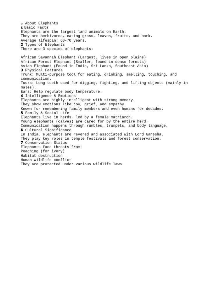 Essential Facts About Elephants | PDF