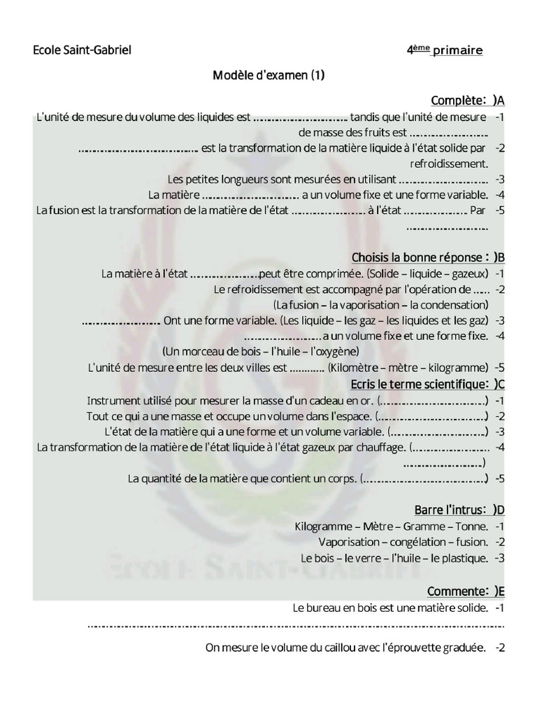 Examen 4eme Sciences | PDF