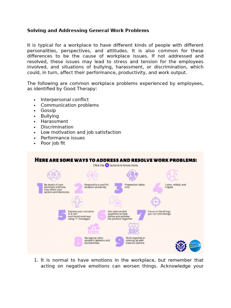 Basic 3 Solving and Addressing General Workplace Problems | PDF | Feeling | Emotions