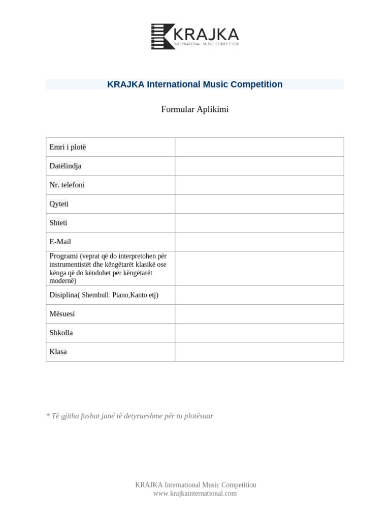 Formular Aplikimi Konkurs 2 | PDF