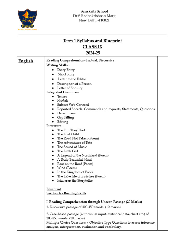 Grade IX Term 1 Syllabus 2024-25 | PDF