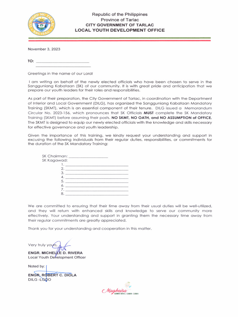 Excuse Letter For SK Officials | PDF