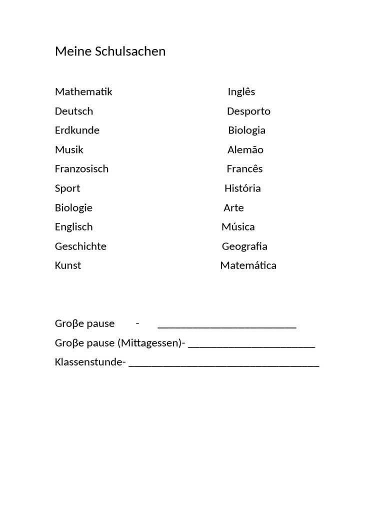 Meine Schulsachen- Materias | PDF