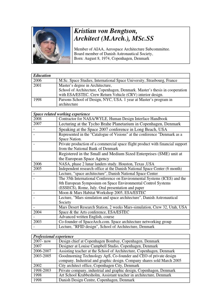 CV KristianVonBengtson | PDF | European Space Agency | Nasa