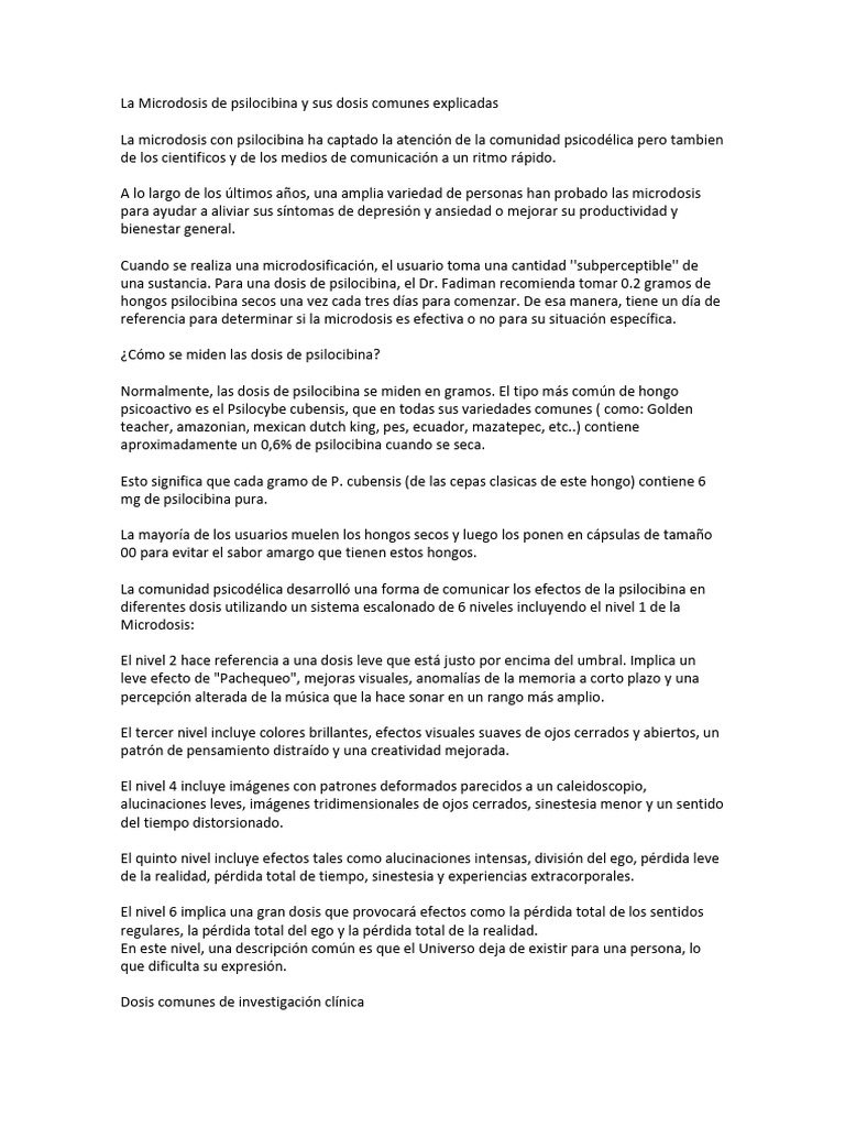 Microdosis de Psilo | PDF | Psilocibina | Depresión (estado de ánimo)