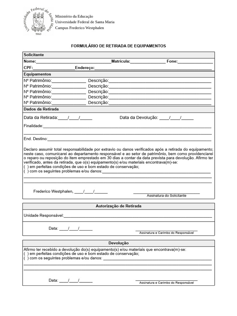 Formulário de Retirada de Equipamentos | PDF