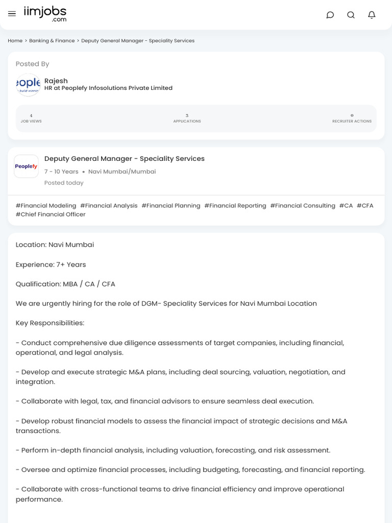 Deputy General Manager - Speciality Services | PDF | Mergers And ...
