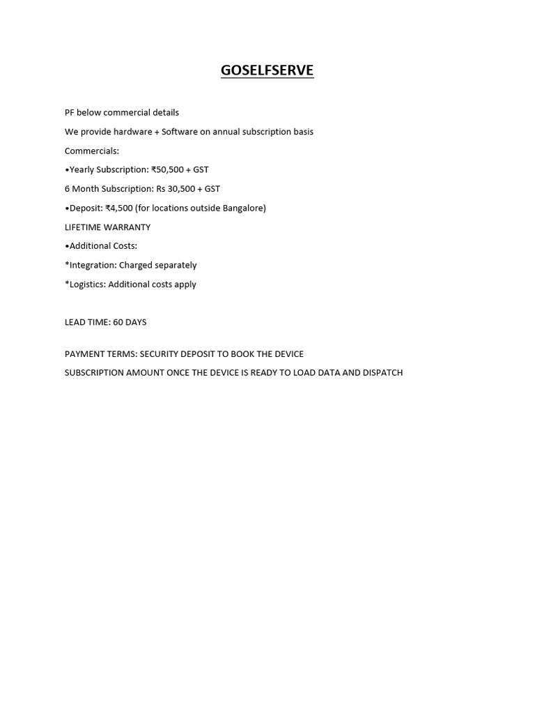 GoSelfServe Subscription Details | PDF