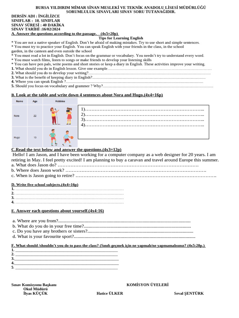 10th Grade English Exam Guidelines | PDF | English Language | Linguistics