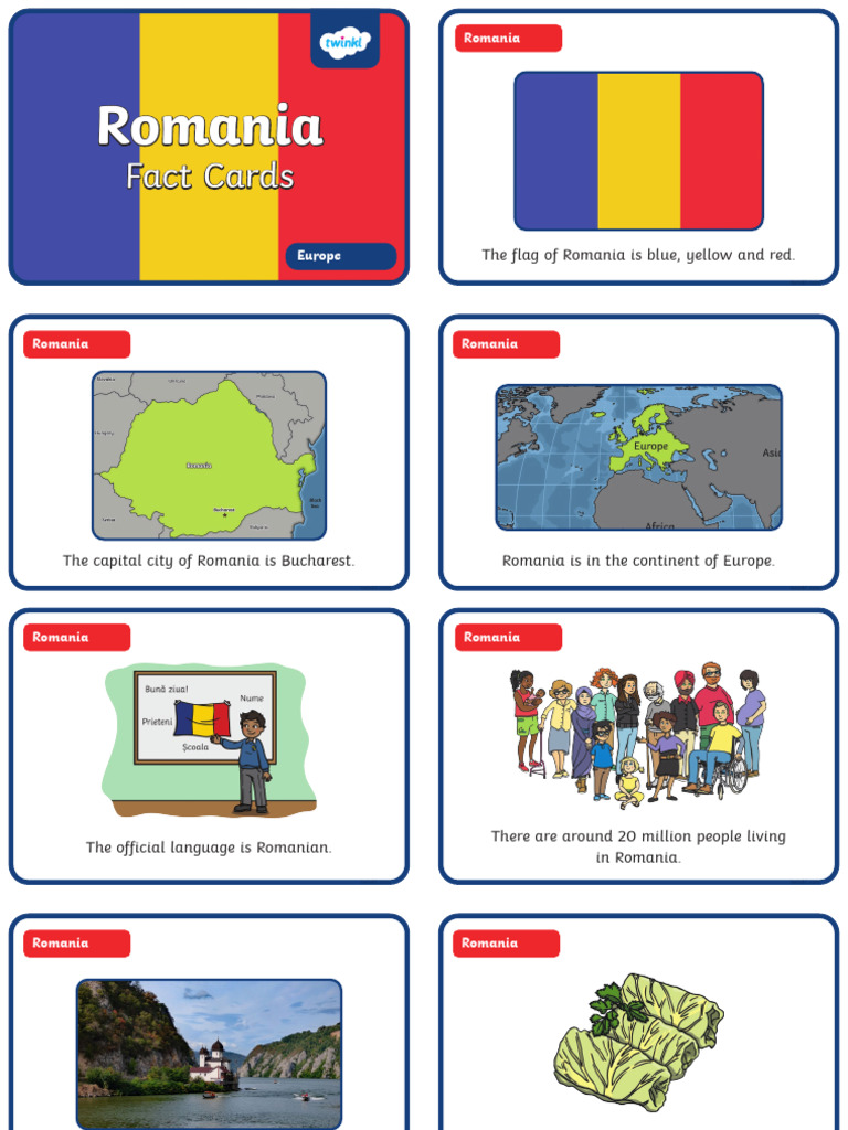 T G 1675267433 ks1 Romania Fact Cards - Ver - 4 | PDF | Romania