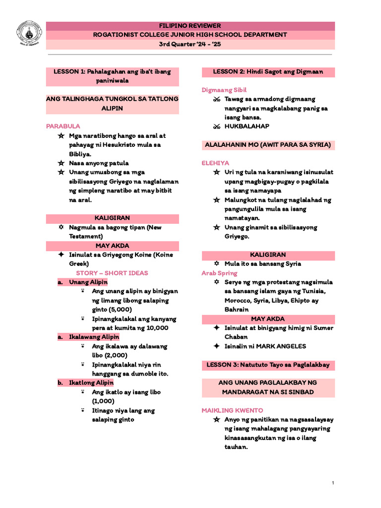 Filipino Reviewer - 3rd | PDF