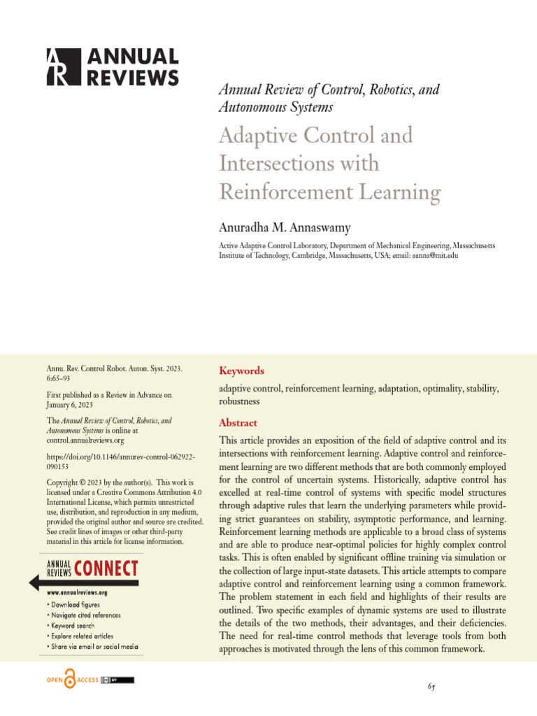Adaptive Control and Intersections with Reinforcement Learning | PDF | Control Theory ...