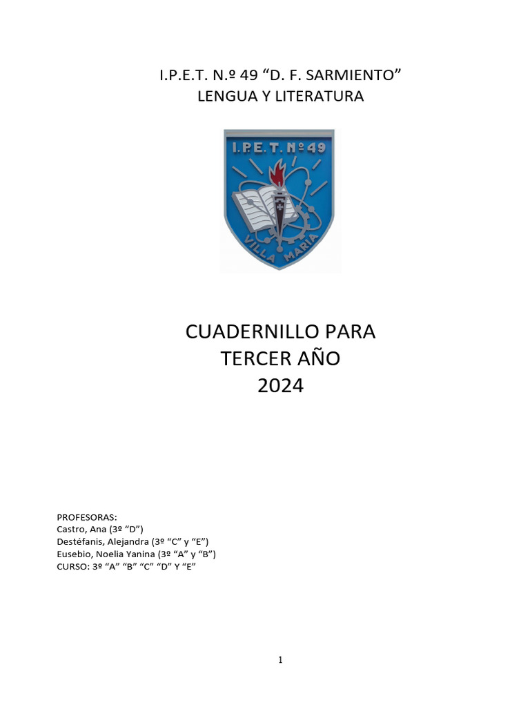 Cuadernillo Lengua y Lit 3º Año 2024 | PDF | Palabra | Parte del discurso