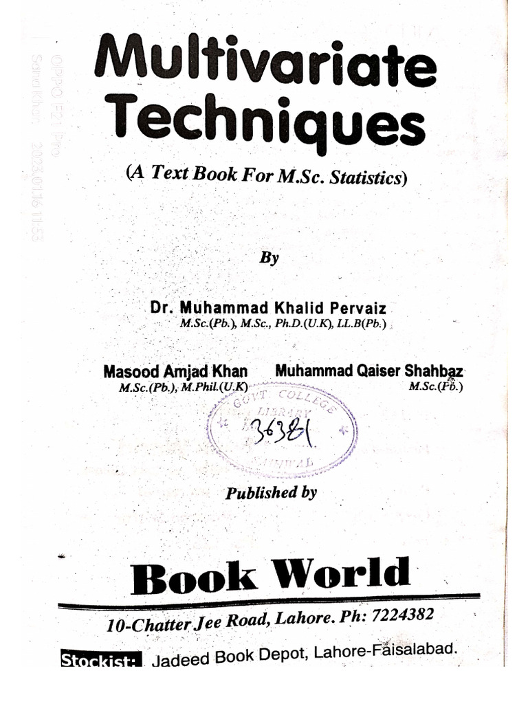 Multivariate Techniques Book | PDF