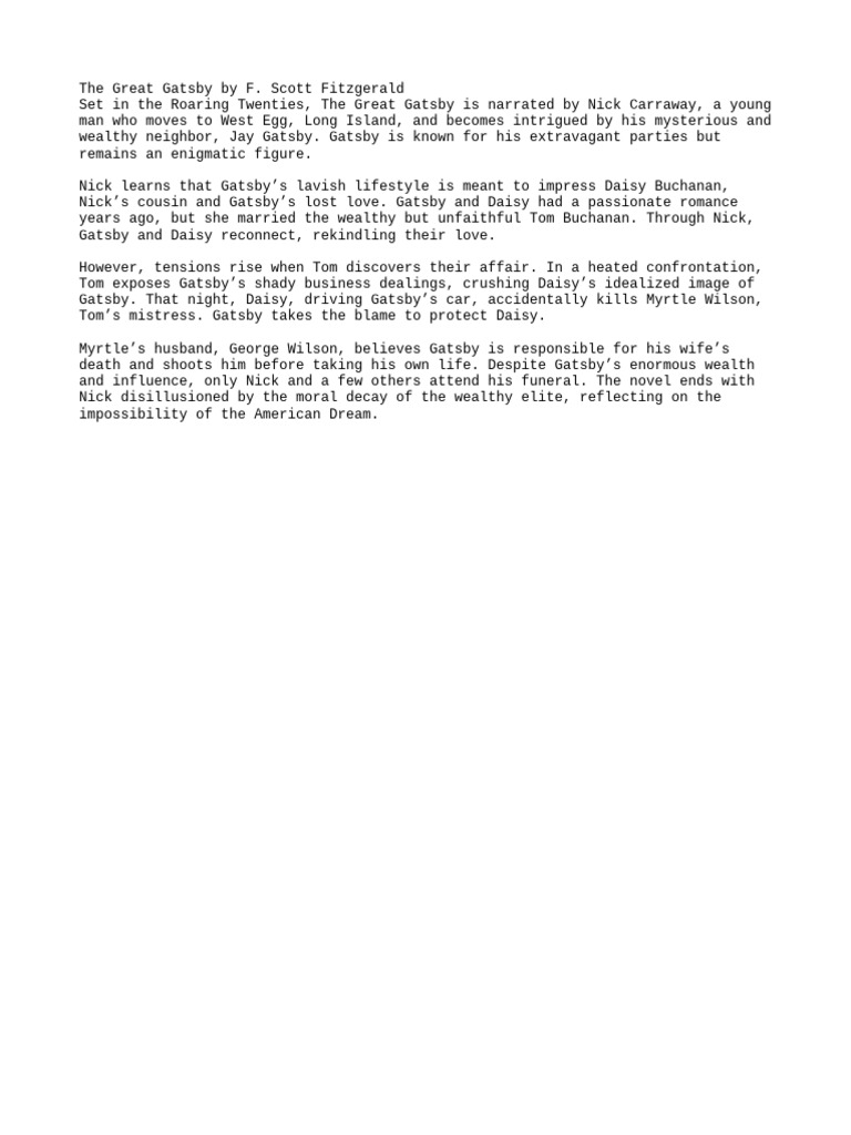 The Great Gatsby: A Tale of Love and Loss | PDF