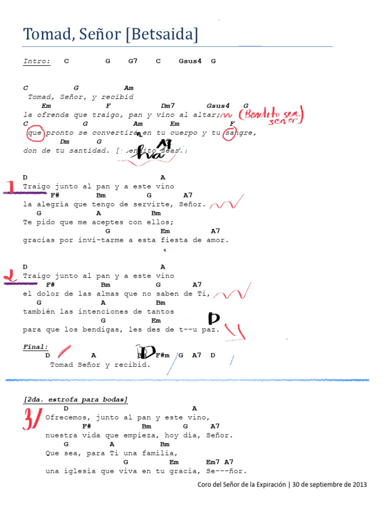 Tomad Señor y Recibid: Letra y Acordes | PDF