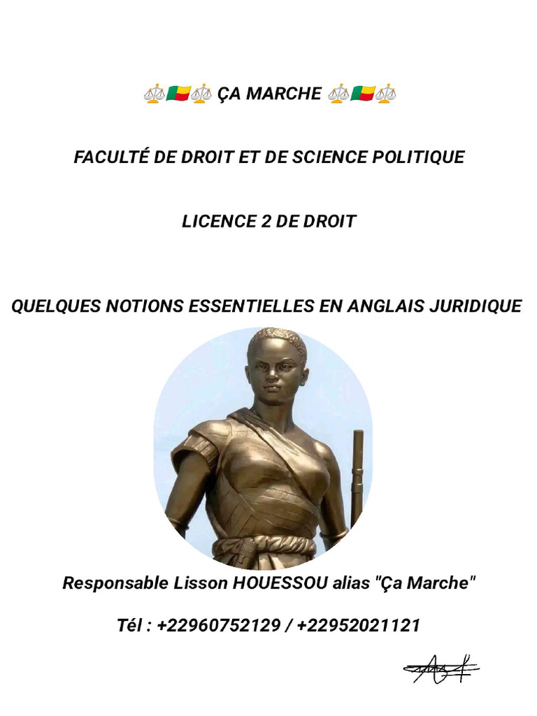 RÉSUMÉ N-1 ANGLAIS JURIDIQUE _ Responsable Lisson HOUESSOU | PDF