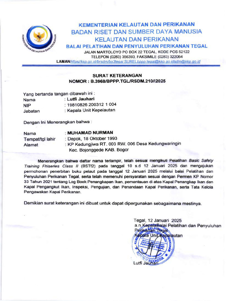 Surat Keterangan KKP | PDF