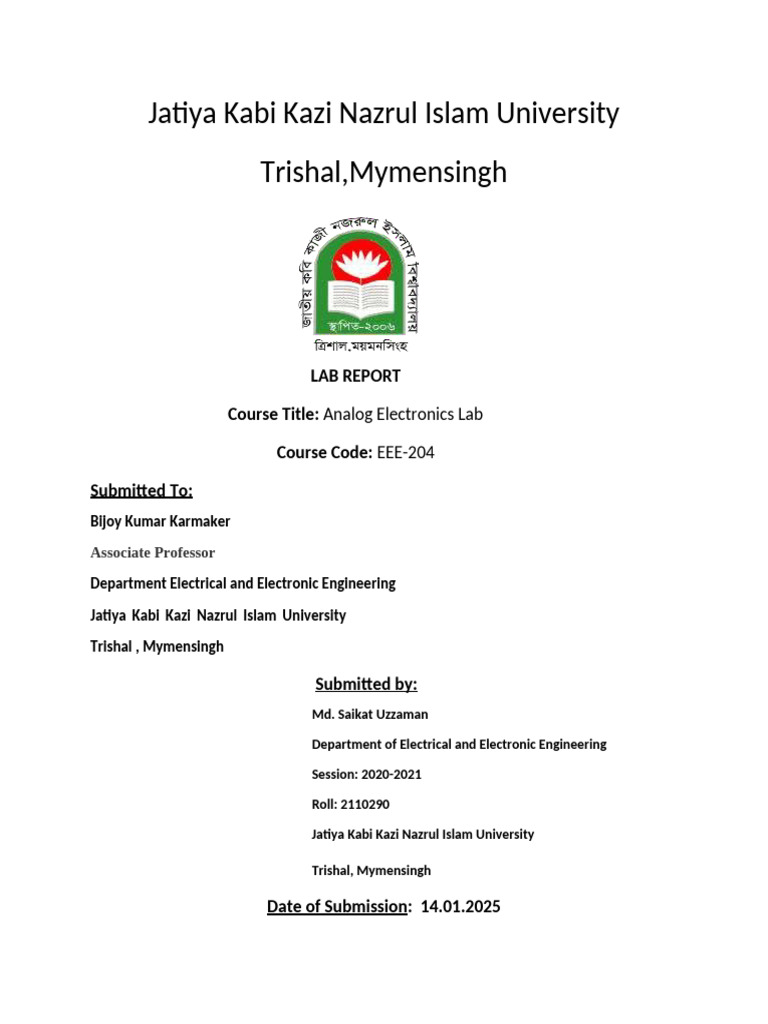 Analog Electronics Lab Report EEE-204 | PDF