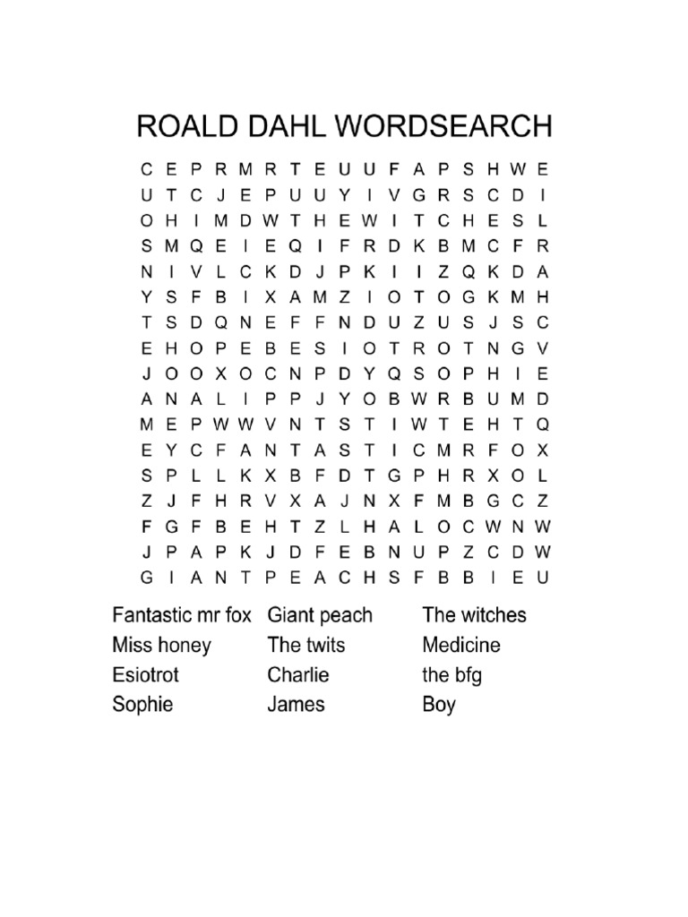 Roald Dahl Wordsearch | PDF