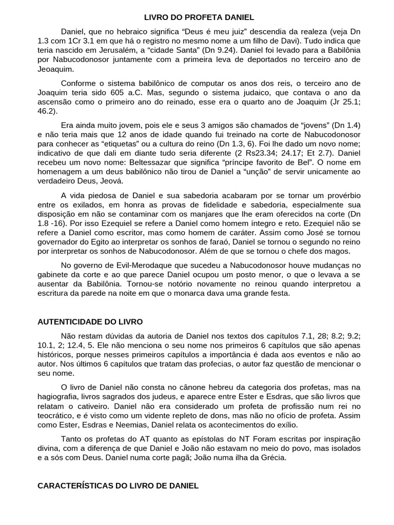 Livro Do Profeta Daniel 1 | PDF | Daniel (personagem Bíblica) | Livro de Daniel