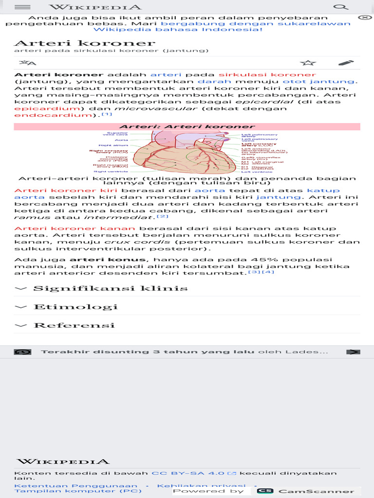 Arteri Koroner - Wikipedia Bahasa Indonesia, Ensiklopedia Bebas | PDF