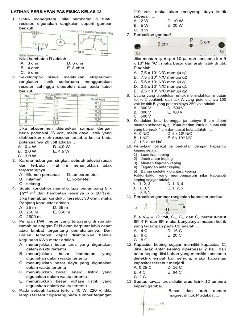 Latihan Pas Fisika 12 | PDF