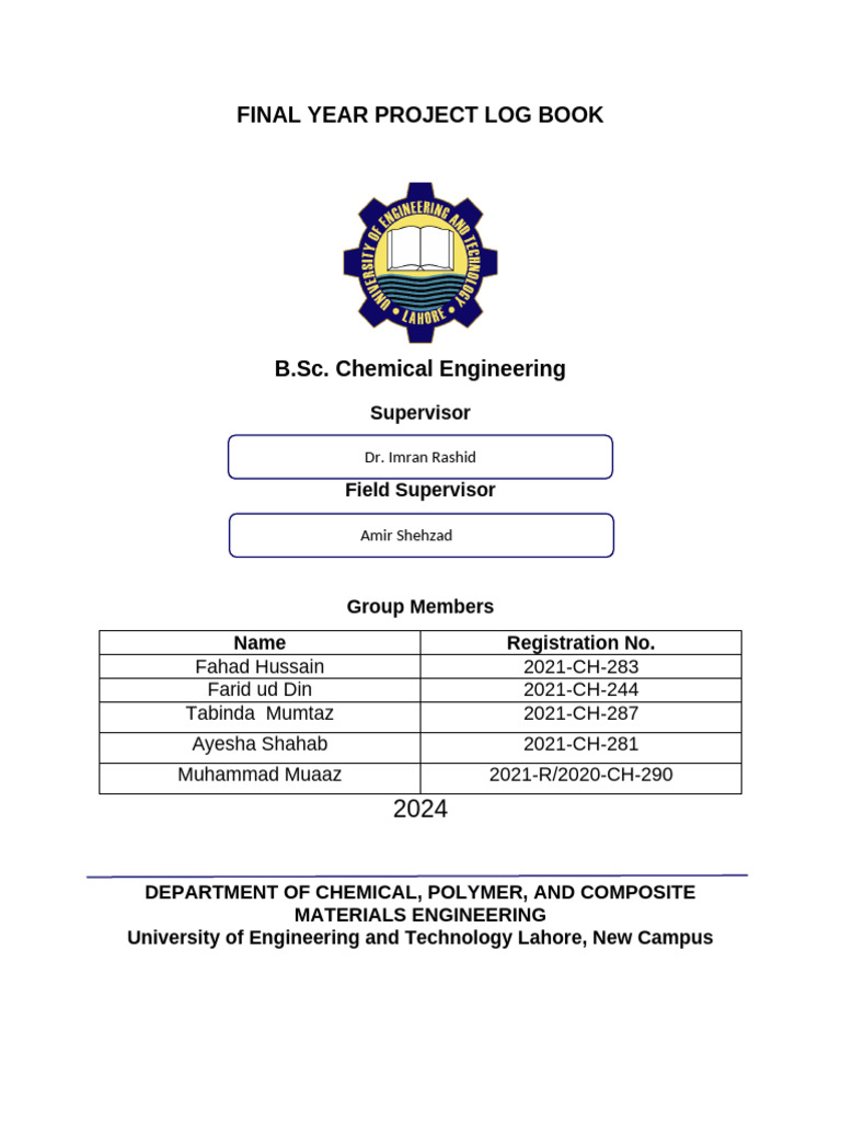 Chemical Engineering Project Log Book | PDF