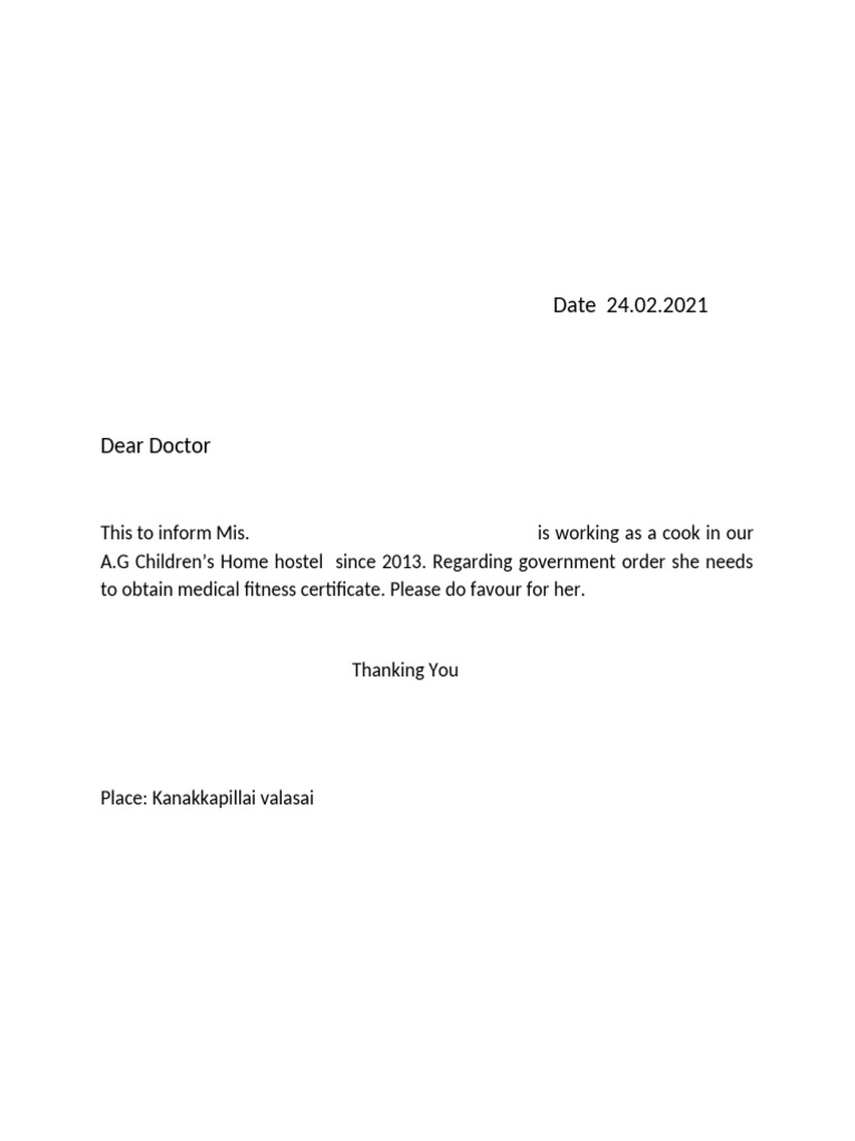 Cook Medical Fitness Letter | PDF