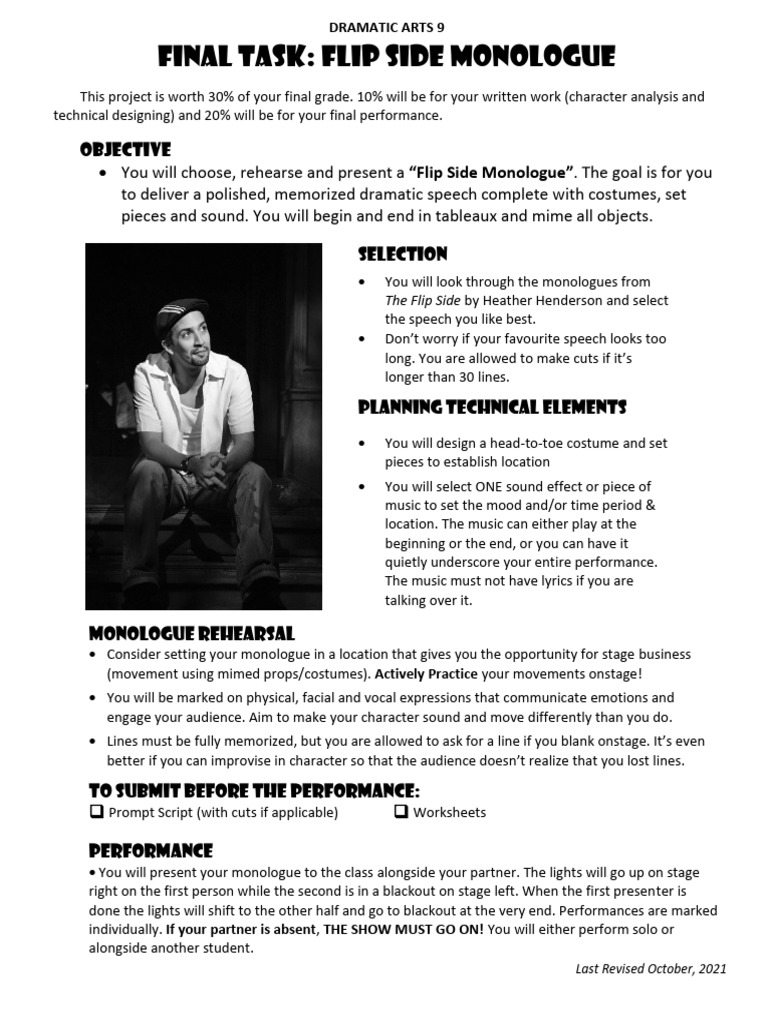 Flip Side Monologue FINAL TASK In-Person | PDF | Monologue
