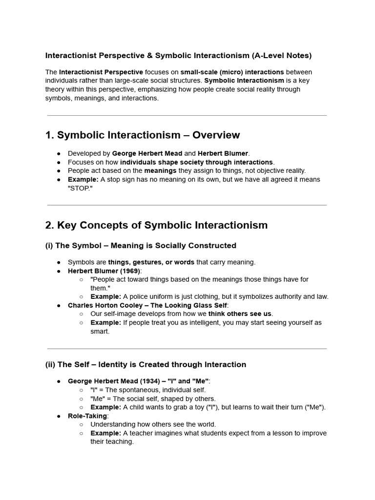Interactionist Perspective & Symbolic Interactionism (A-Level Notes ...