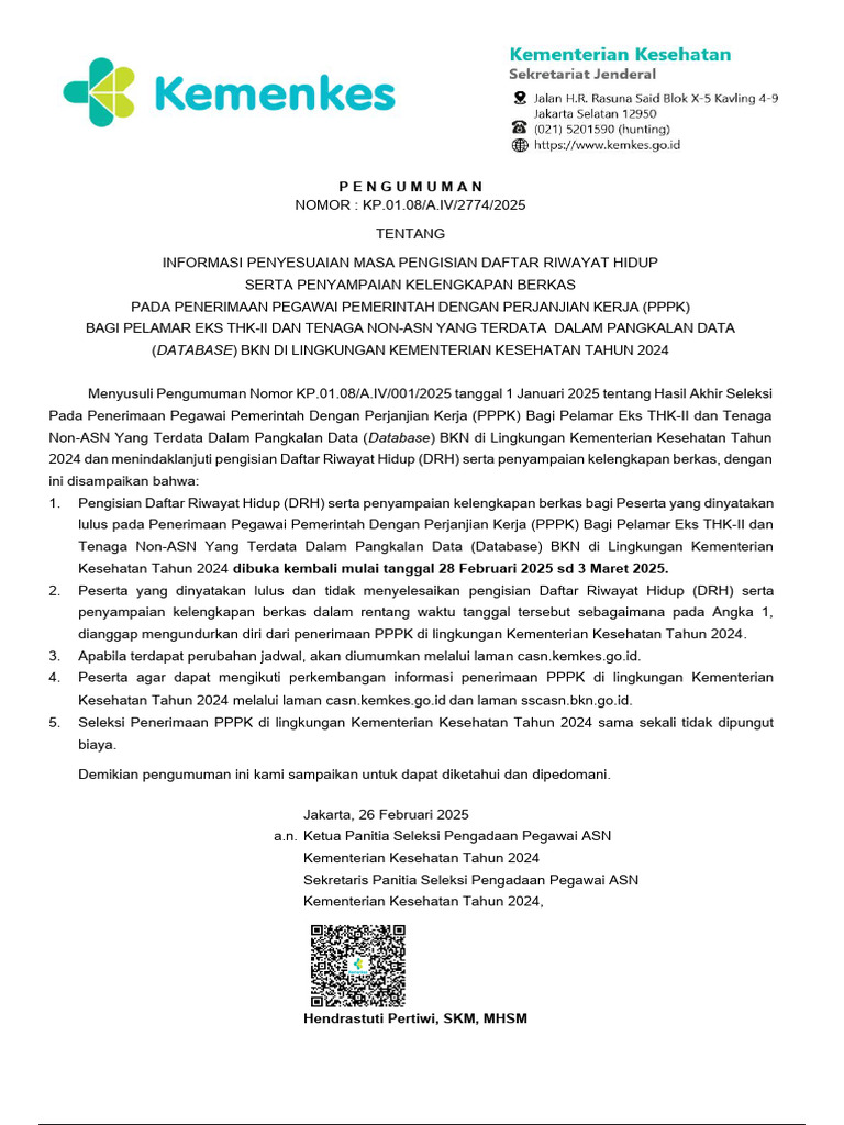 Pengumuman Penyesuaian Pengisian DRH PPPK TAHUN 2024 TAHAP I | PDF