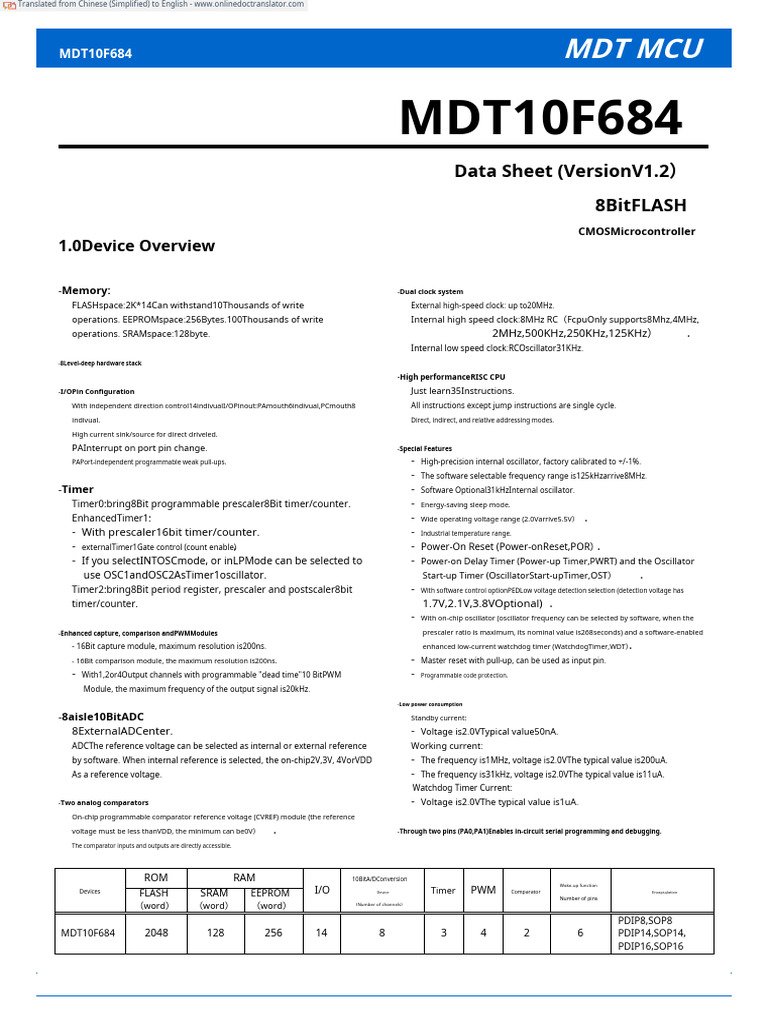 MDT10F684.zh-CN.en | PDF | Microcontroller | Electrical Engineering