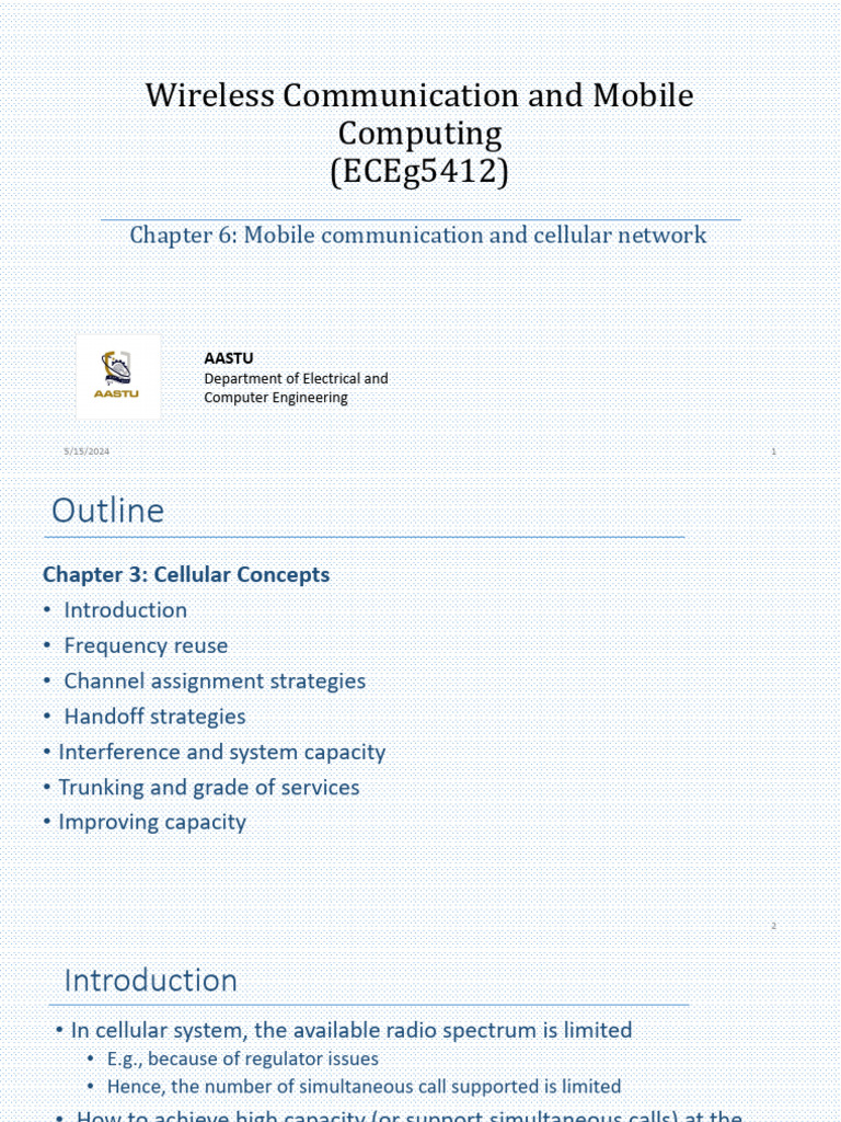 Chapter 6 Wireless Communication and Mobile Computing ECEg5412 | PDF | Cellular Network | Radio