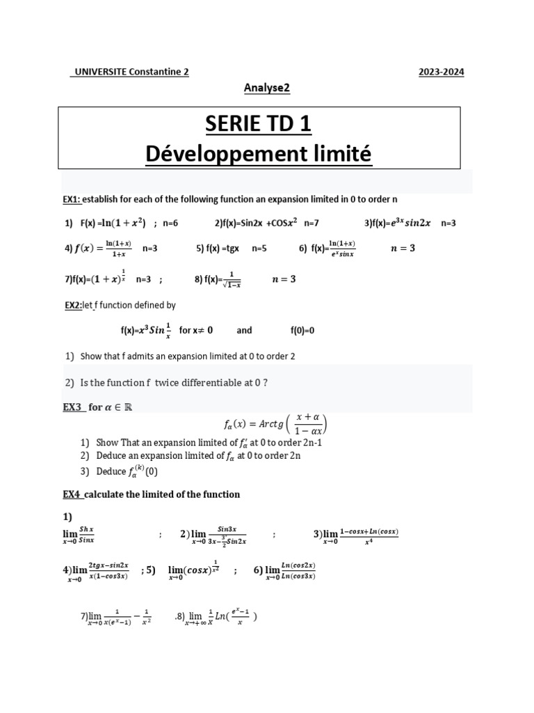 TD 1 (1) | PDF | Mathematical Analysis | Mathematical Concepts