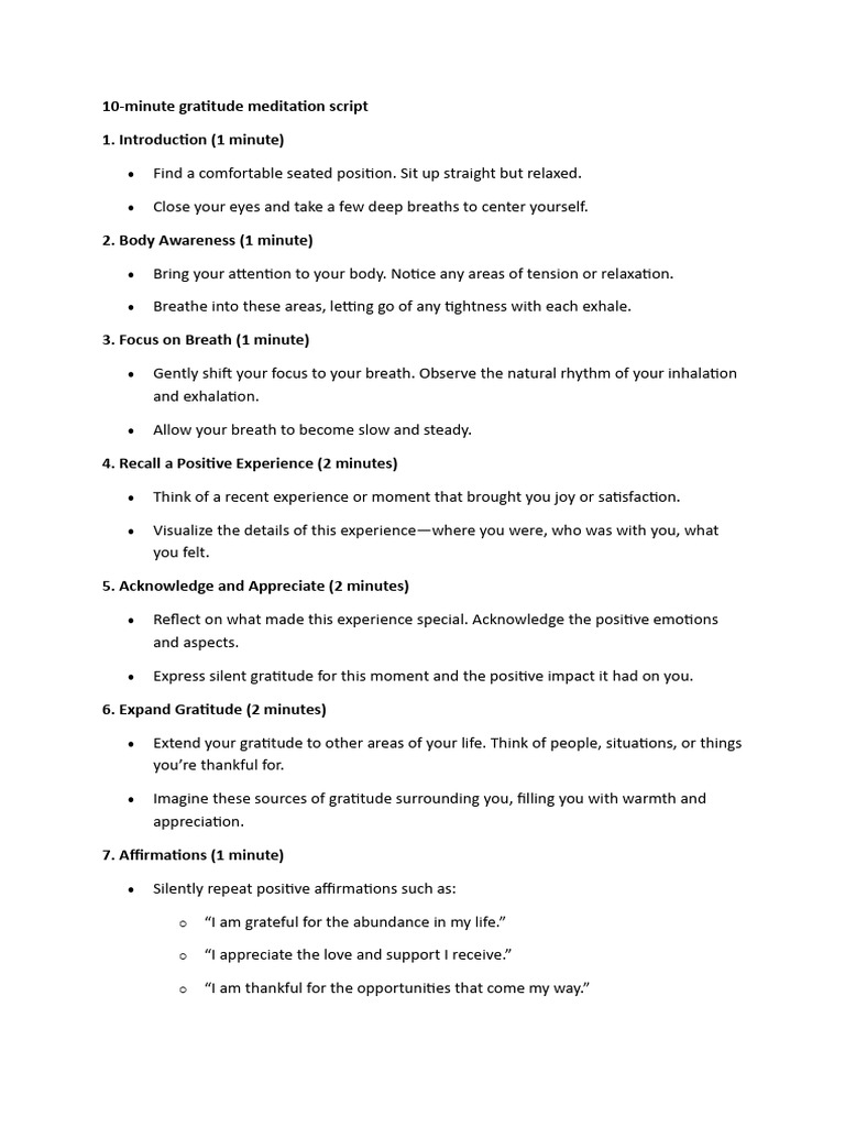 10 Minute Gratitude Meditation Script | PDF