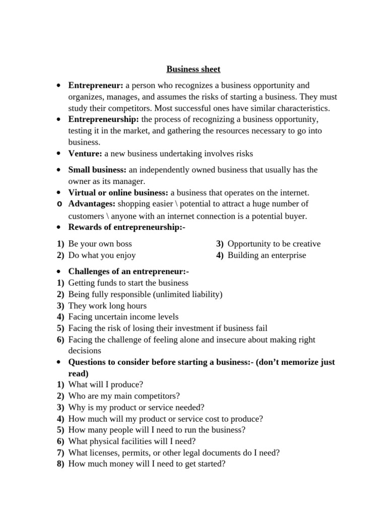 Business sheet | PDF | Advertising | Marketing